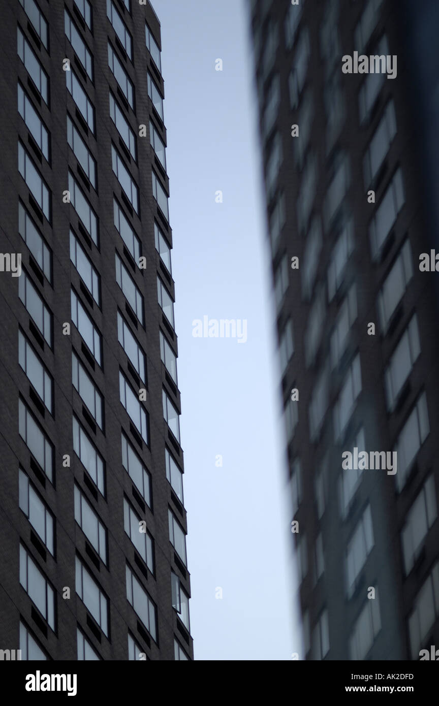 NY twin highrise high rise high rise alley partial vertical Stock Photo ...