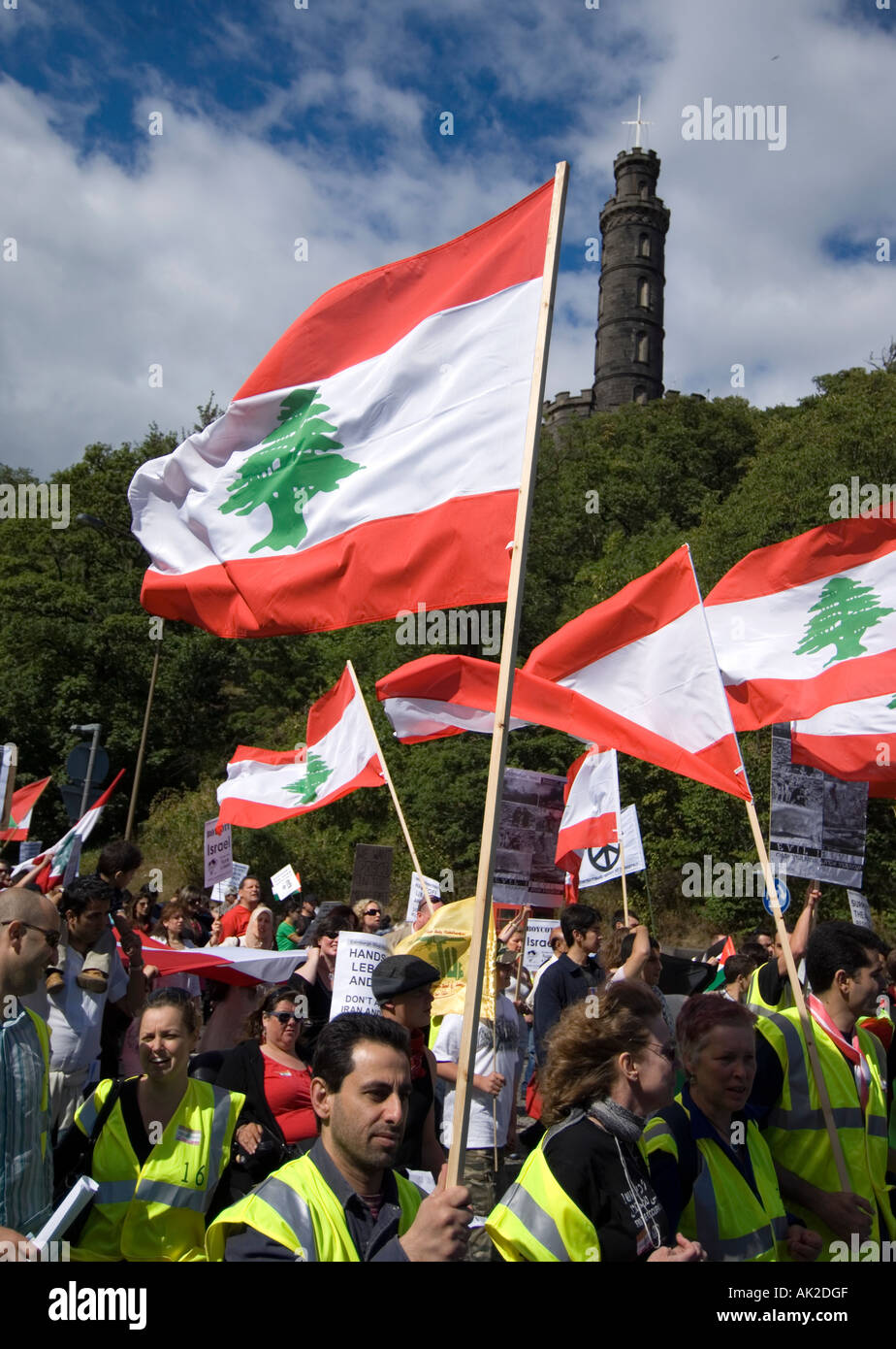 Protesters carrying lebanese flags at anti war march Stock Photo - Alamy
