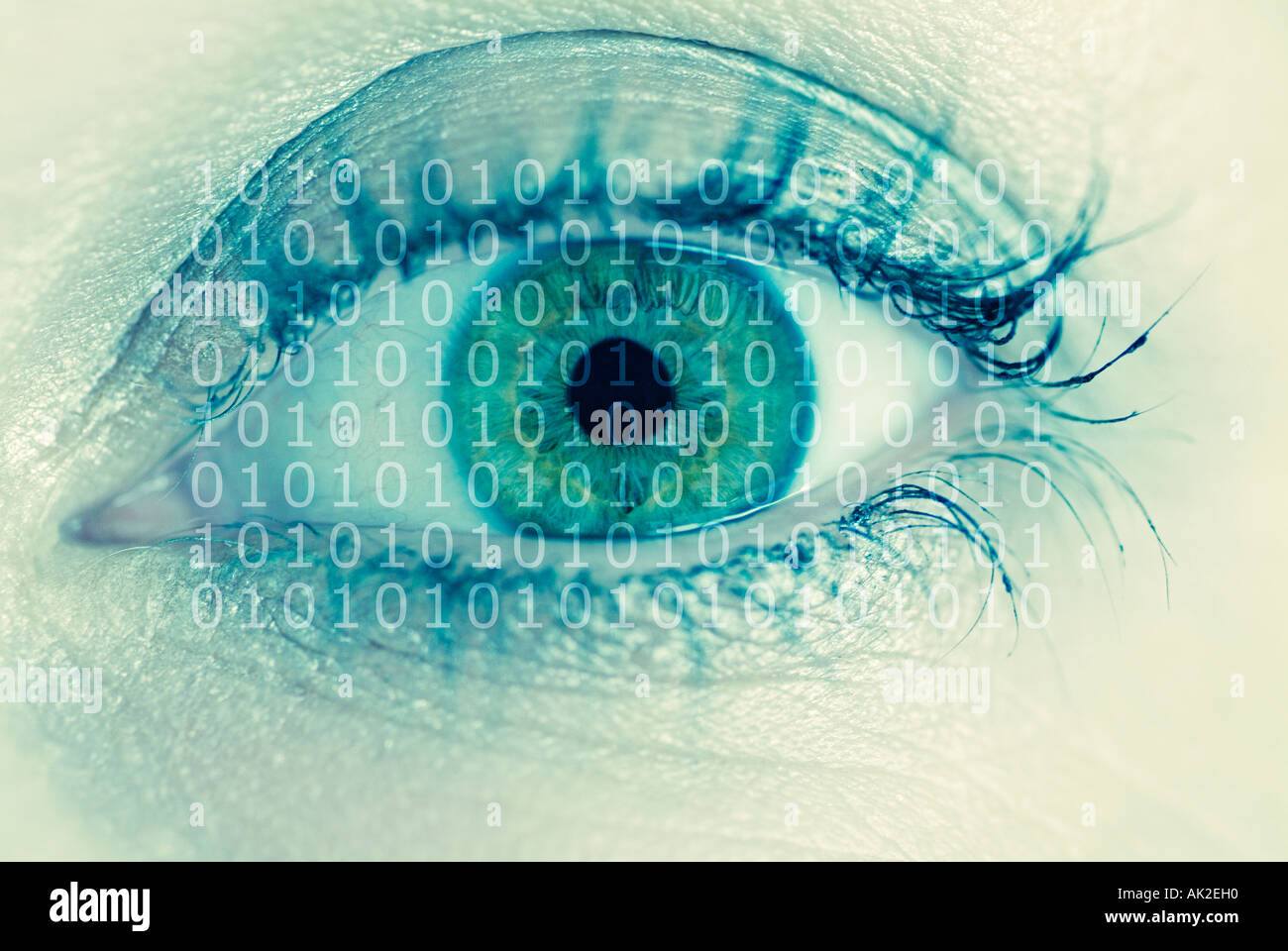 Human Females Eye with Binary Digits Stock Photo - Alamy