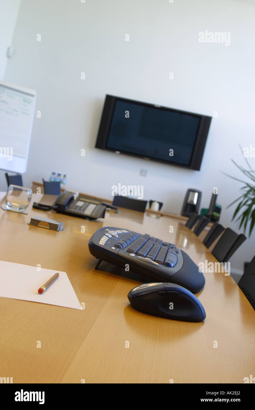 Modern office business boardroom with wireless computer and plasma ...