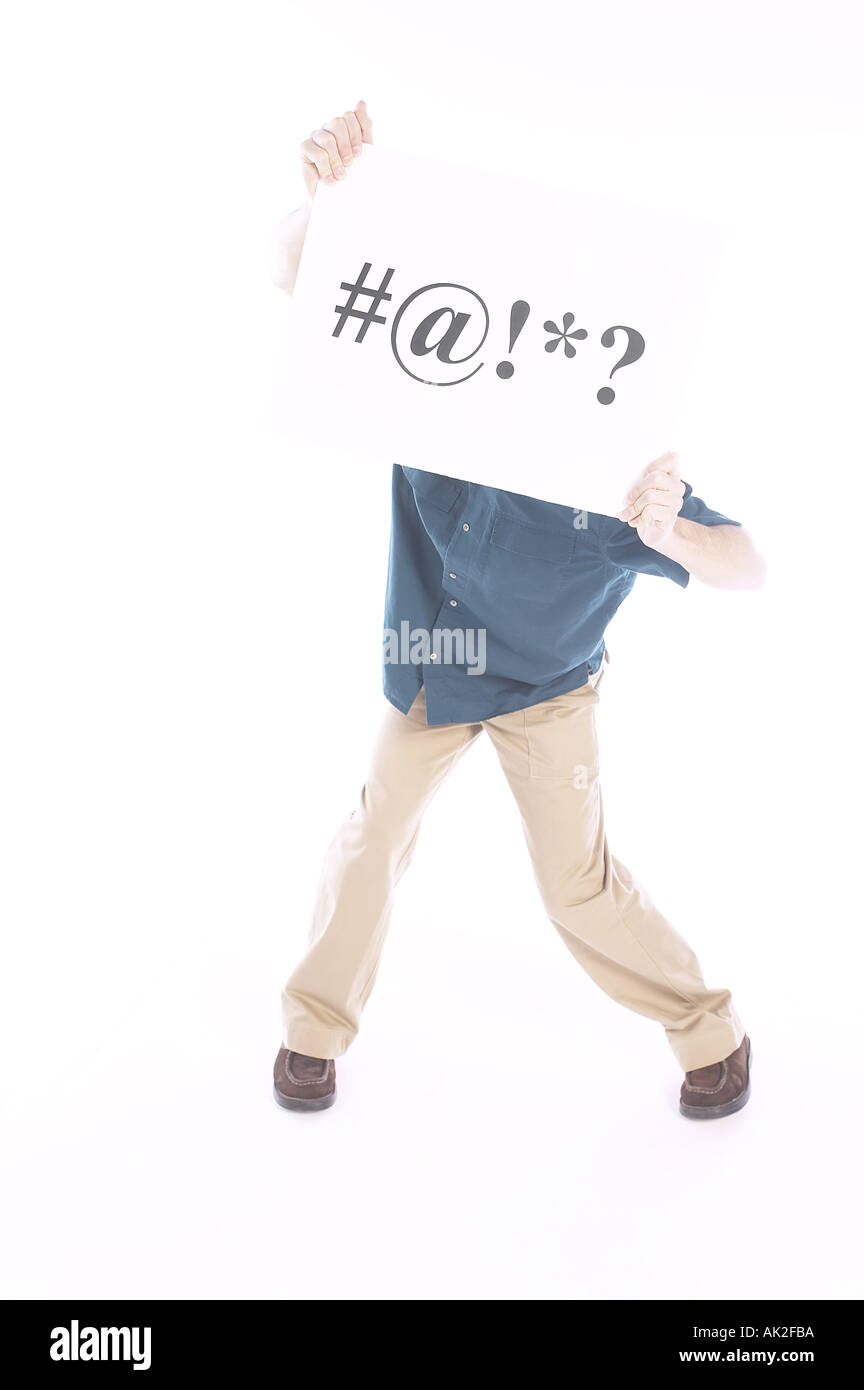 Man holding a white sign with keyboard symbols Stock Photo - Alamy