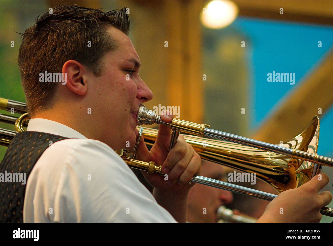 Man with trombone Stock Photo - Alamy