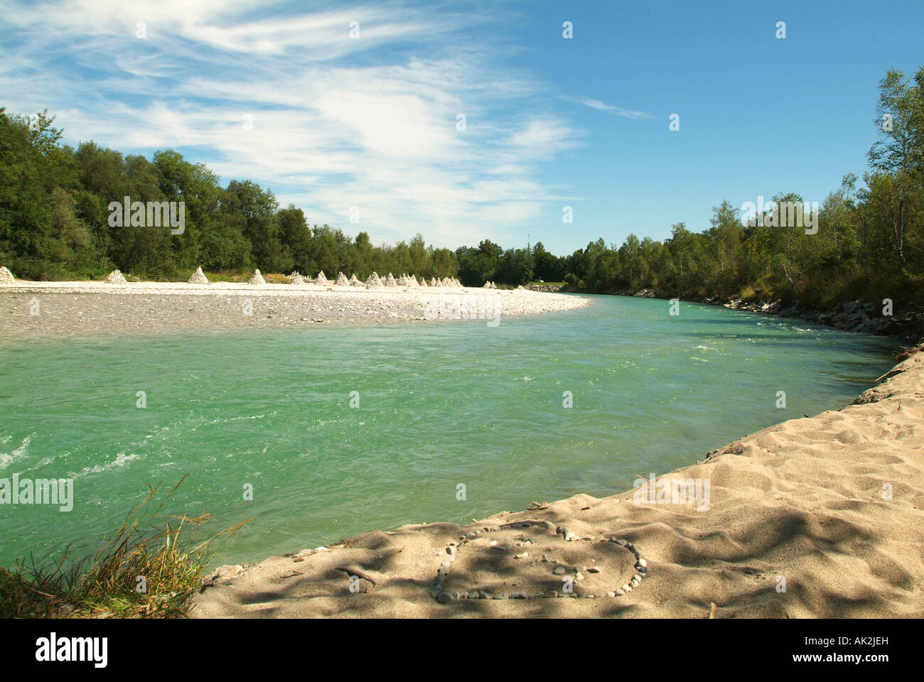 River Isar with stone pyramids Stock Photo - Alamy