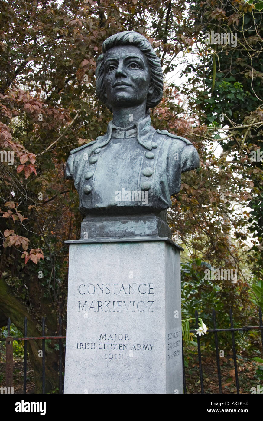 Ireland Dublin St Stephens Green bronze bust of Constance Markievicz ...