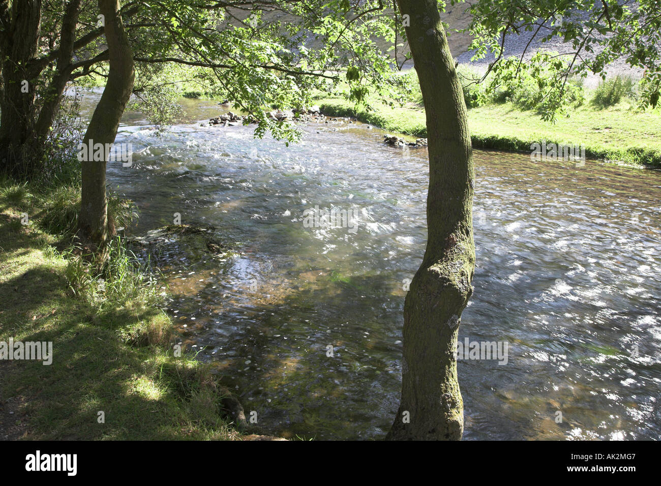 Dovedale, River Dove, limestone valley, Peak District national Park ...