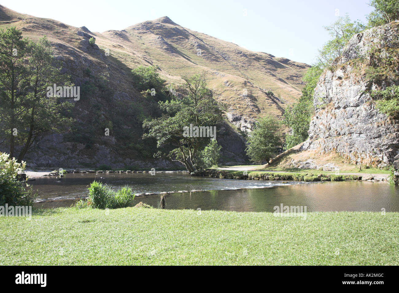 Dovedale, River Dove, limestone valley, Peak District national Park ...