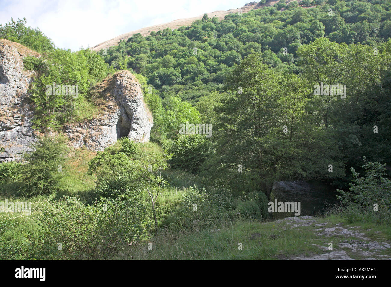Dovedale, River Dove, limestone valley, Peak District national Park ...