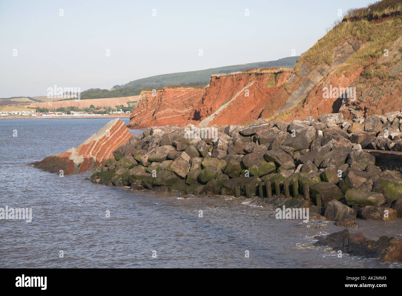 Coastal erosion and rock armour defence of cliffs Watchet Somerset ...