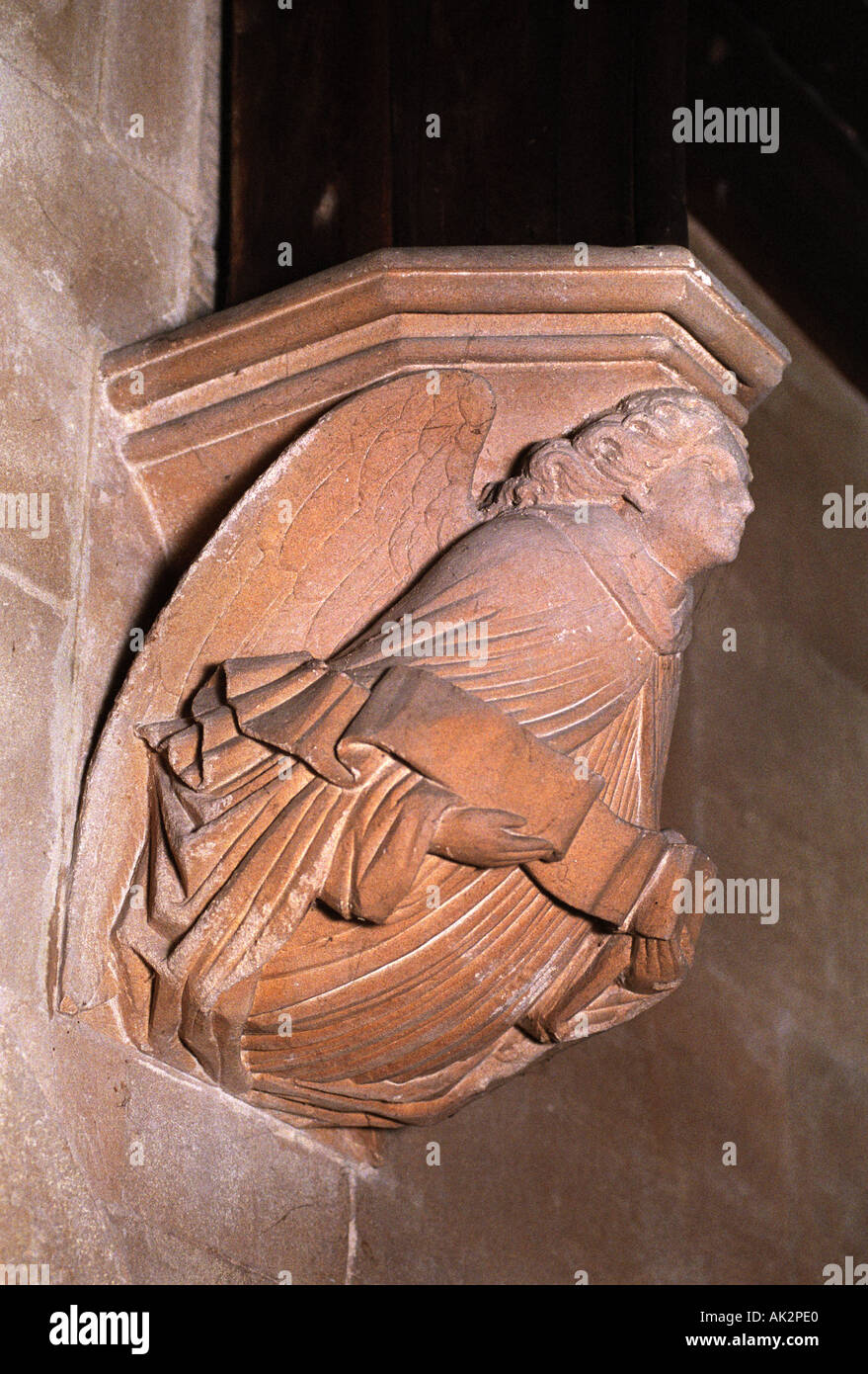 A STONE CARVED ANGEL IN ST JAMES CHURCH IN EAST CRANMORE SOMERSET UK ...
