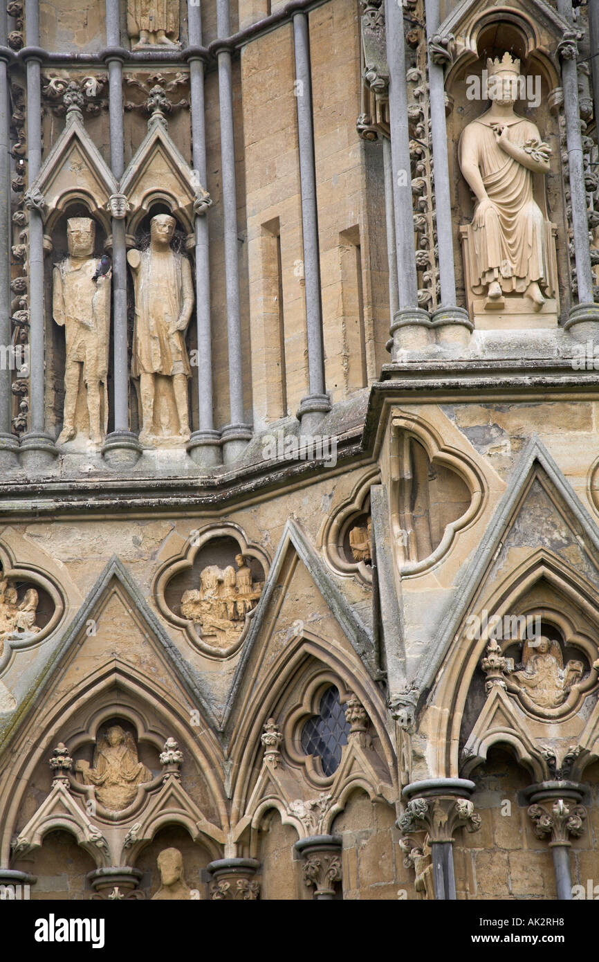Religious carvings in stonework Wells cathedral Somerset England Stock ...