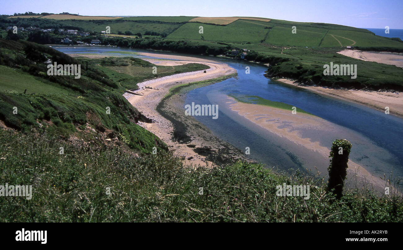 The mouth of the River Avon and Bantham Sand near Bigbury on Sea, South ...