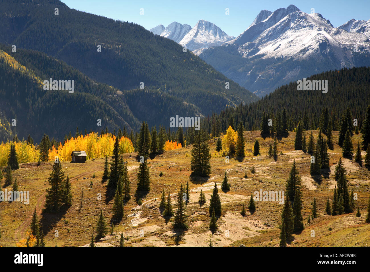 A historic cabin in autumn high atop Molas Pass, Colorado Stock Photo ...