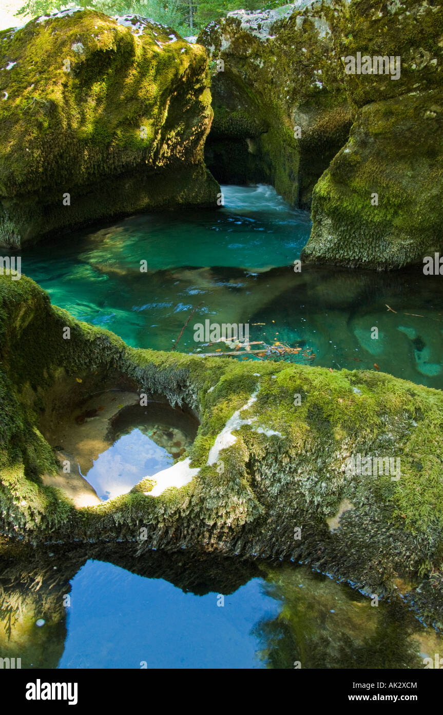 Waterworn limestone rocks in the Mostnica Gorge above Stara Fuzina in ...