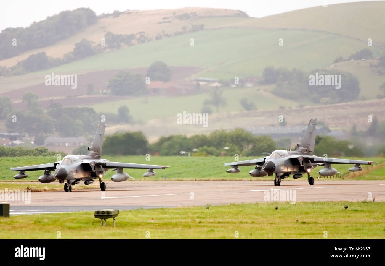 Two RAF Tornado GR4 aircraft from 15 R Squadron lining up for take off ...