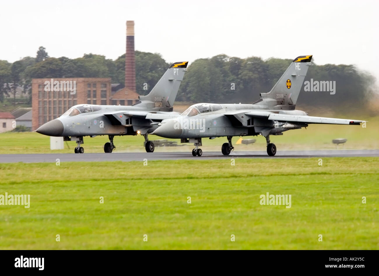 Two RAF Tornado F3 aircraft on take off run with full afterburner Stock ...