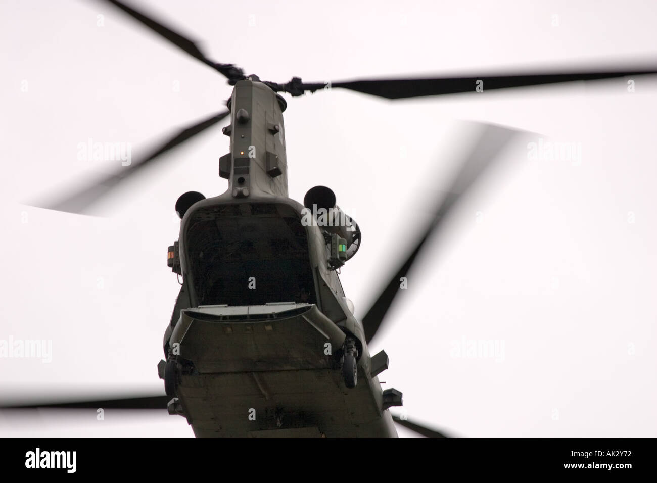 RAF Boeing CH 47 Chinook in flight with rear cargo door down Stock ...