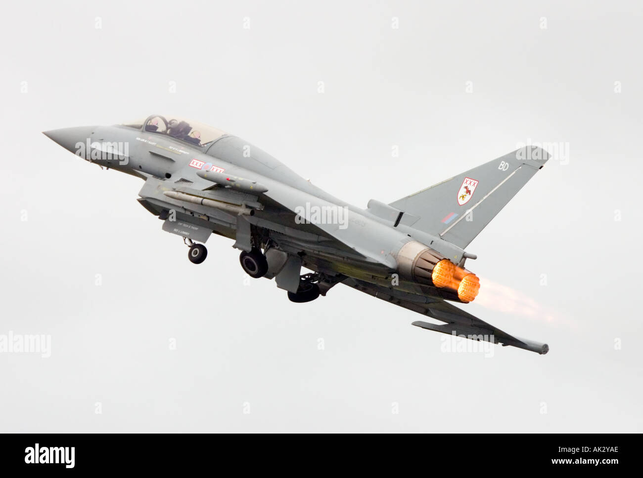 RAF Typhoon T1 29 R Squadron Eurofighter aircraft retracts landing gear ...