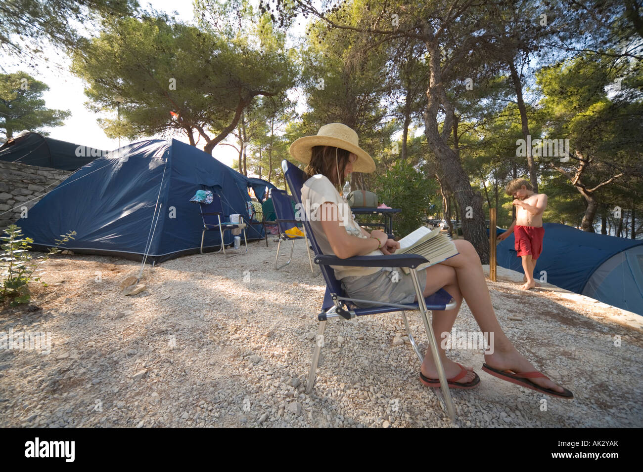 Girl twelve and boy seven relax at Camp Vira Hvar Croatia Stock Photo ...