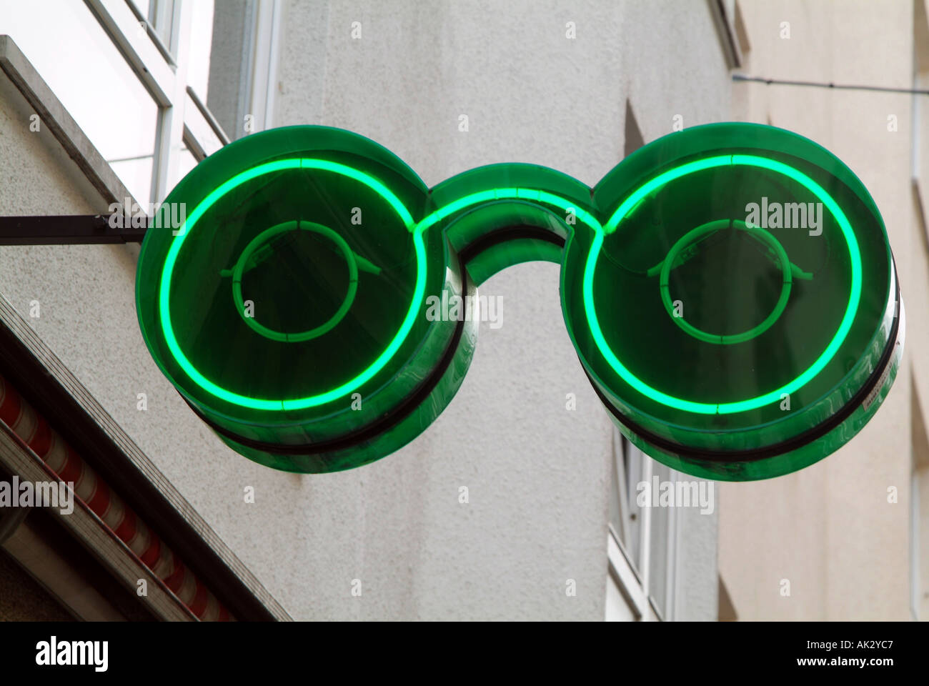 Opticians Green Neon Sign in the shape of glasses, Brussels, Belgium ...
