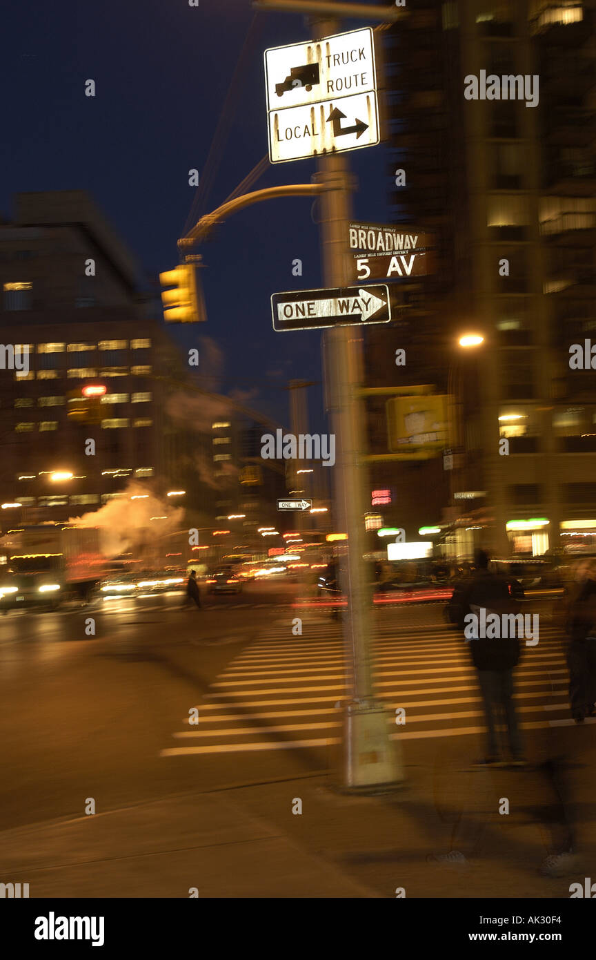 NY 5 Fifth Avenue street nighttime signs traffic vertical Stock Photo ...