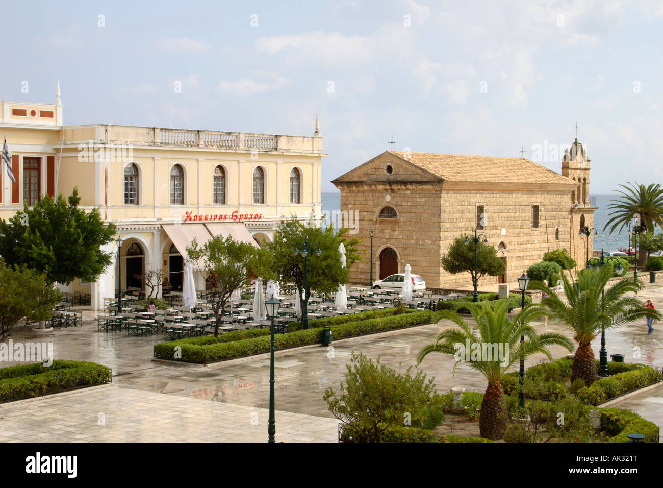 St Nicholas Church and Library at Solomos Square, Zakynthos island ...