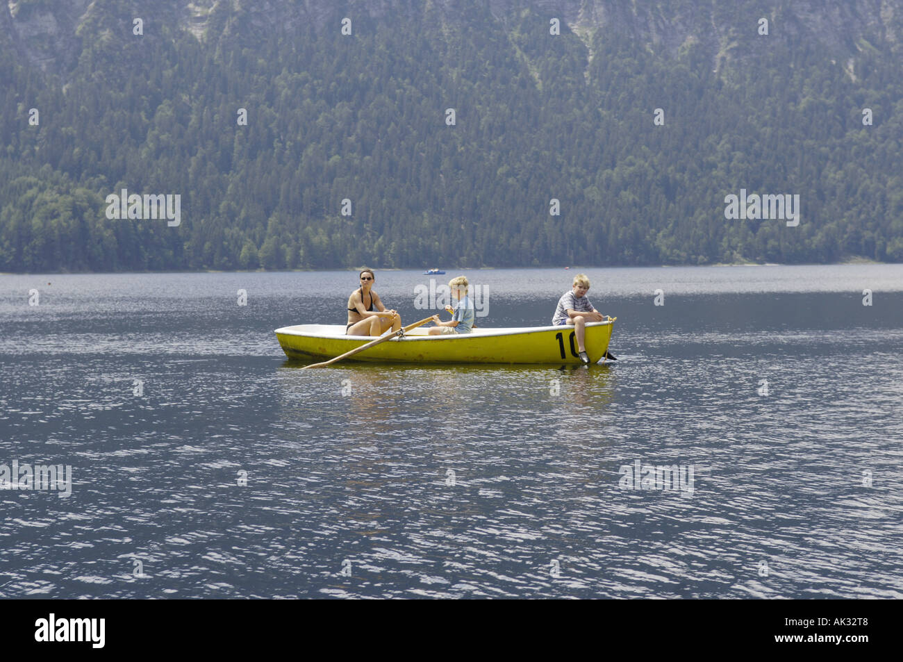 eibsee lake boat boating row rowing bavaria bavarian garmisch ...