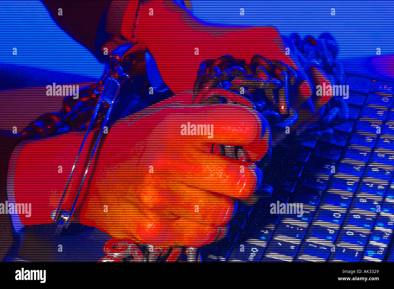 Digital image of person chained to desk Stock Photo - Alamy