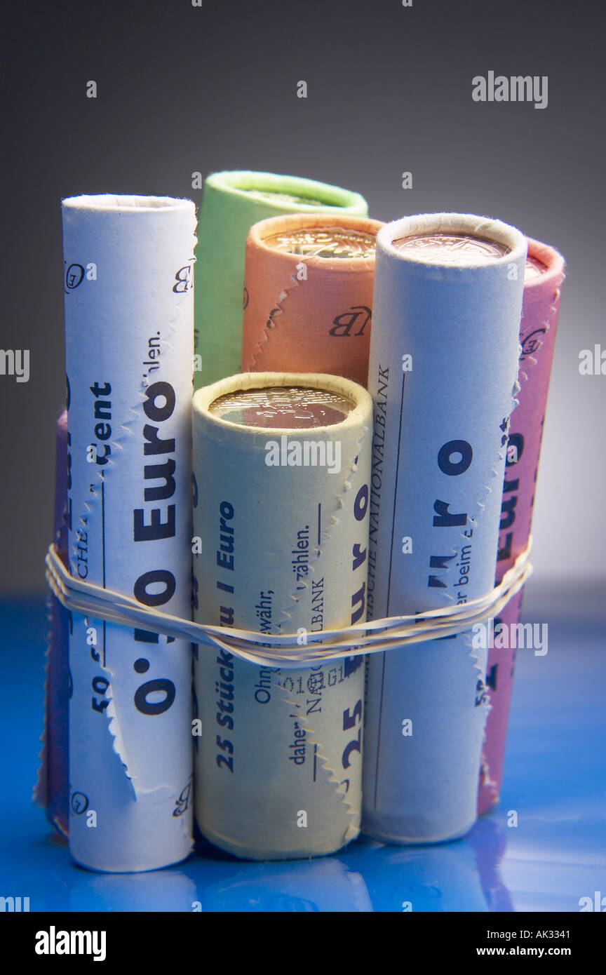 Paper rolls of Euro coins 2 Stock Photo - Alamy