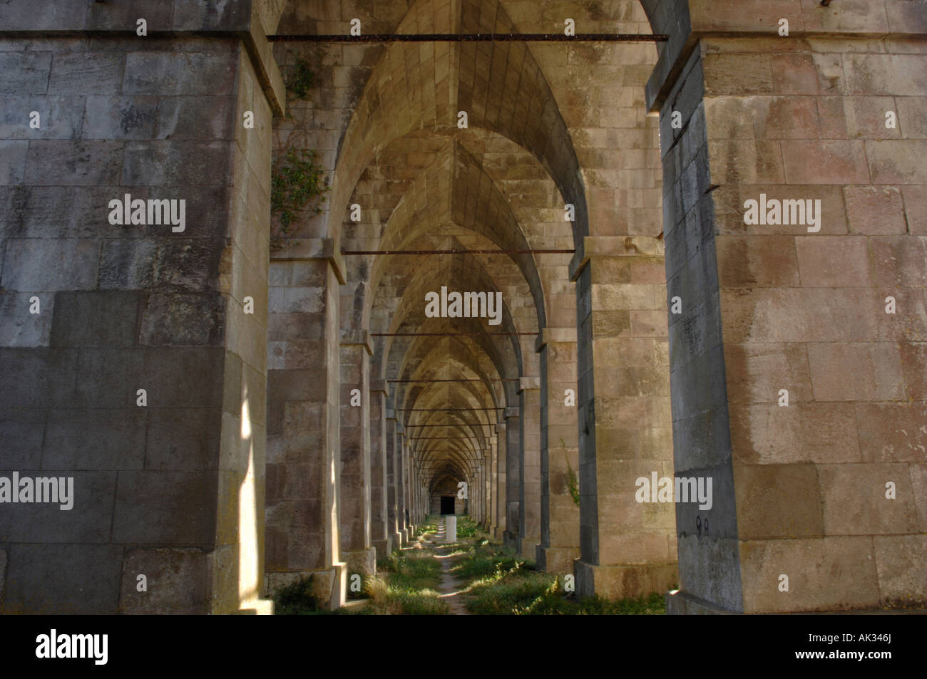 Inside the approach roadway to the suspension bridge across the ...