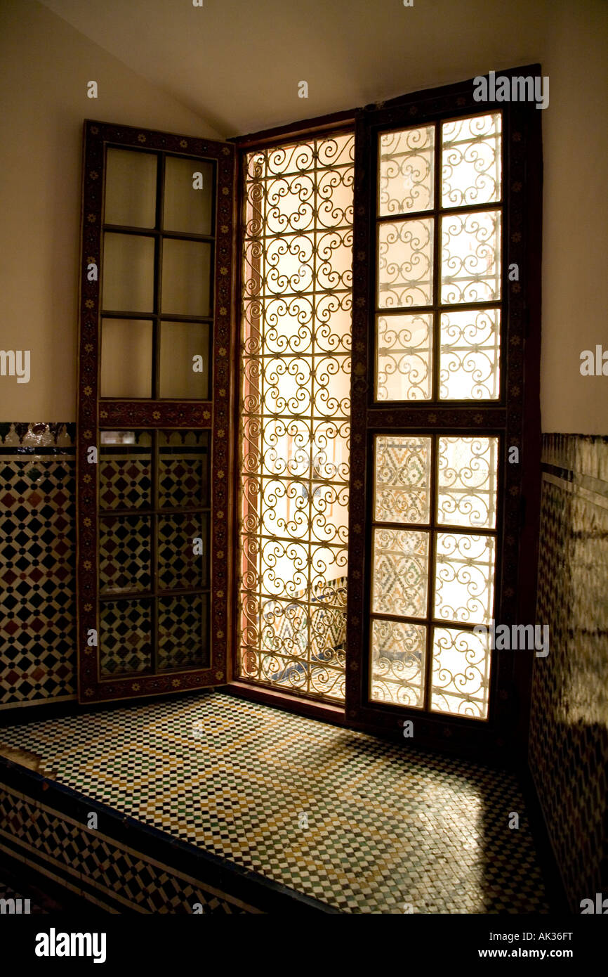 Ornate window in the courtyard of Musee de Marrakesh which is housed in ...