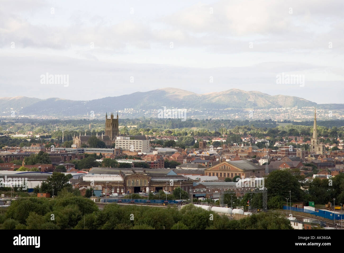 A view over Worcester looking towards the Malvern Hills Stock Photo - Alamy