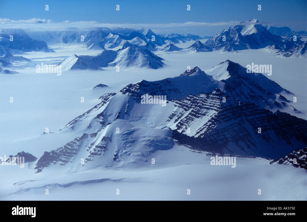 Mountains in the Watkins Range of Greenland seen from seen from the air ...