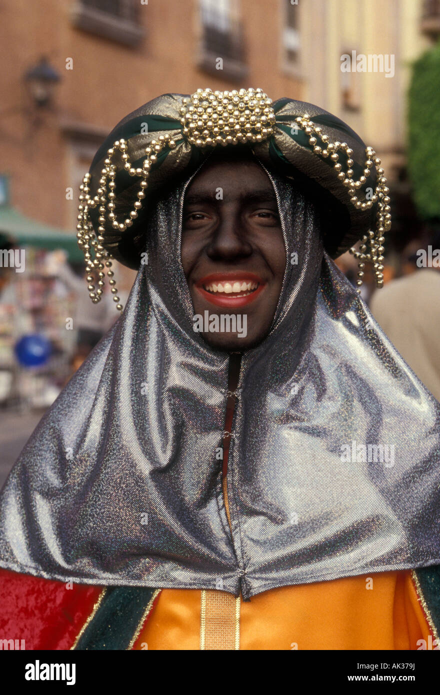 1, one, Mexican man, dressed as one of the three kings, eye contact ...