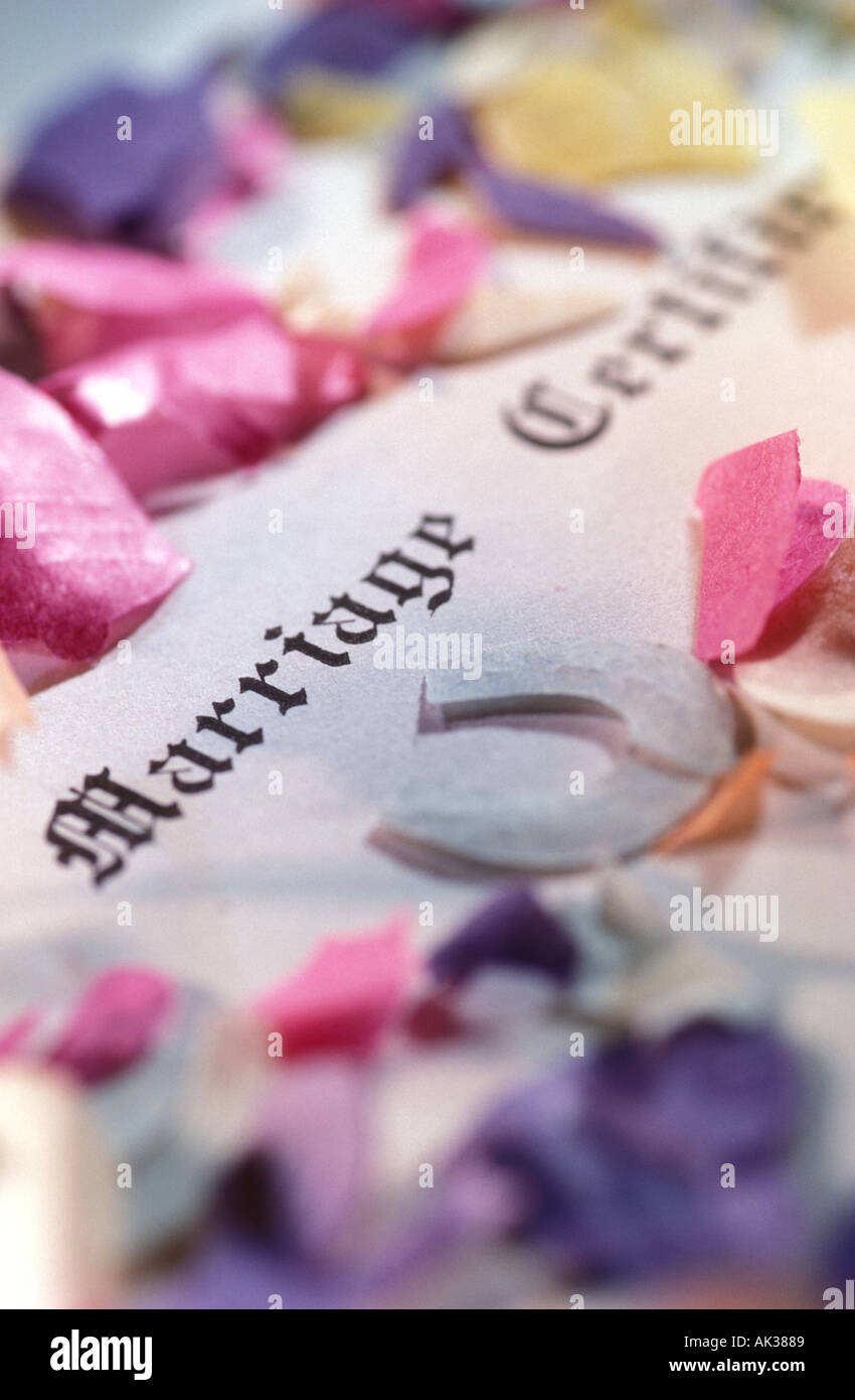 Marriage Certificate envelope and confetti Stock Photo - Alamy