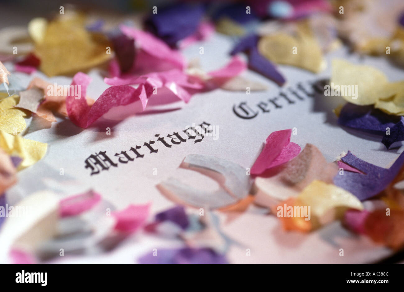 Marriage Certificate envelope and confetti Stock Photo - Alamy