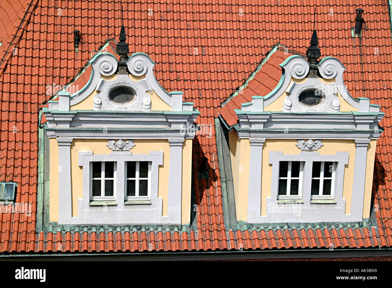 Refurbished Baroque rooftop windows. Stare Mesto (Old Town), Prague ...