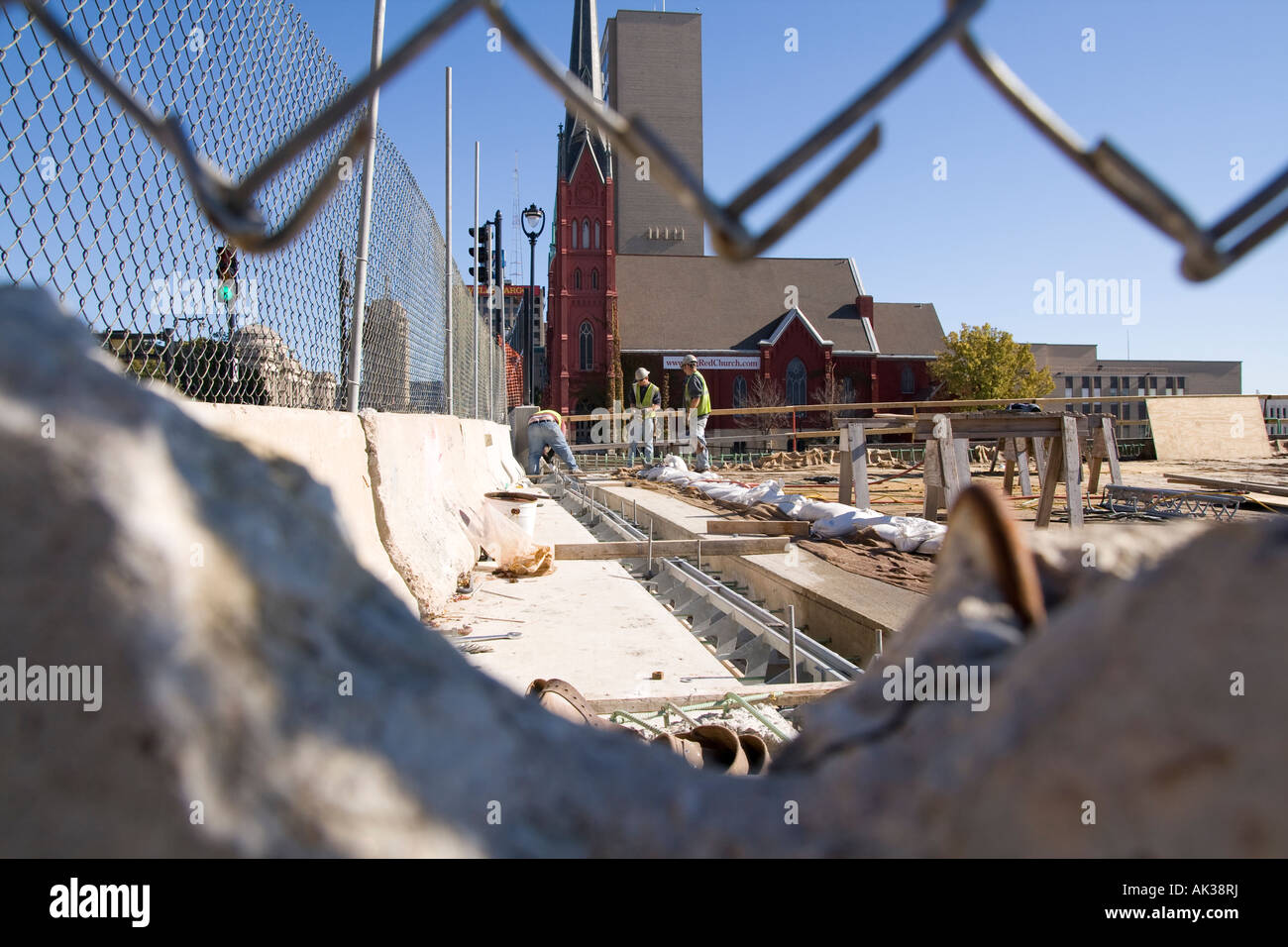 construction worker wearing a hard hat working Milwaukee Wisconsin seen ...