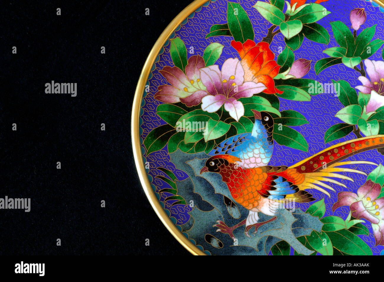 China. Chinese handicrafts, cloisonne plate. Each cloisonné design is ...