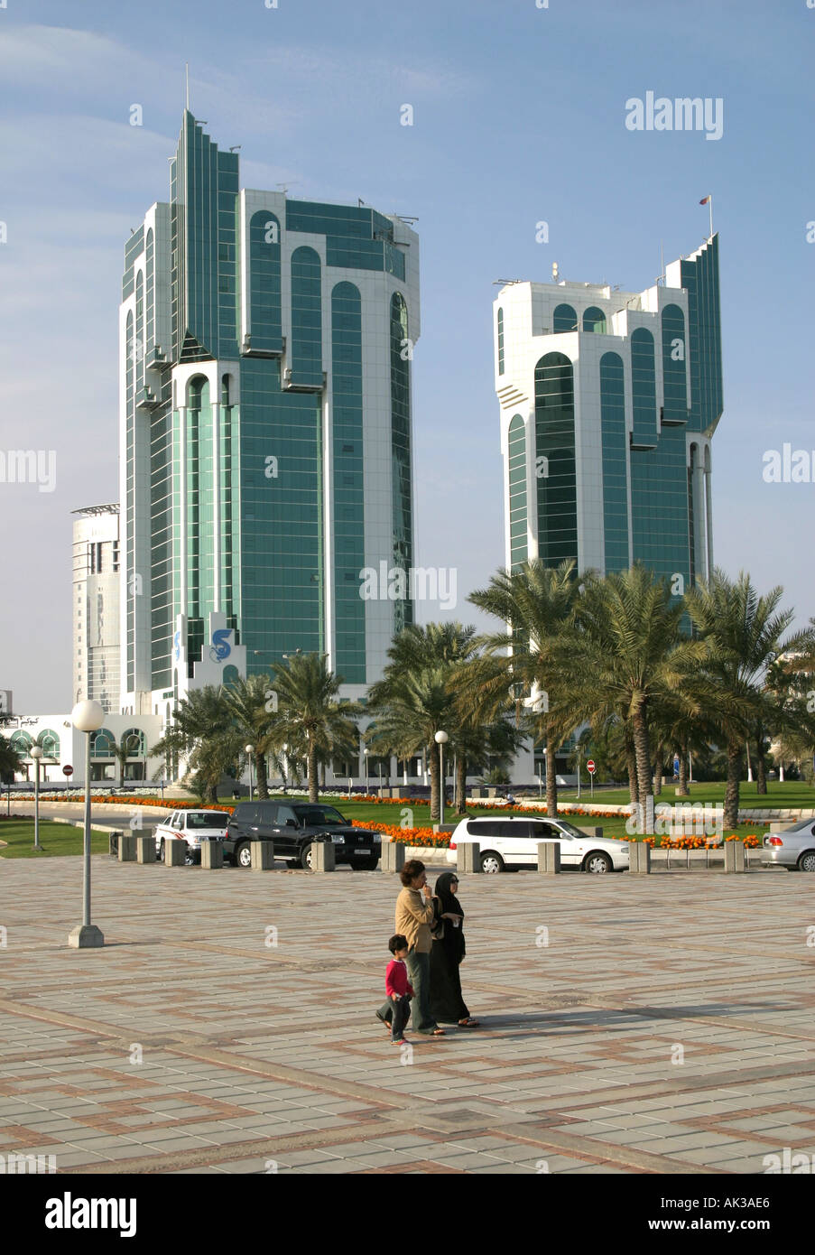View from the corniche of the Salam Towers in Doha,Qatar Stock Photo ...