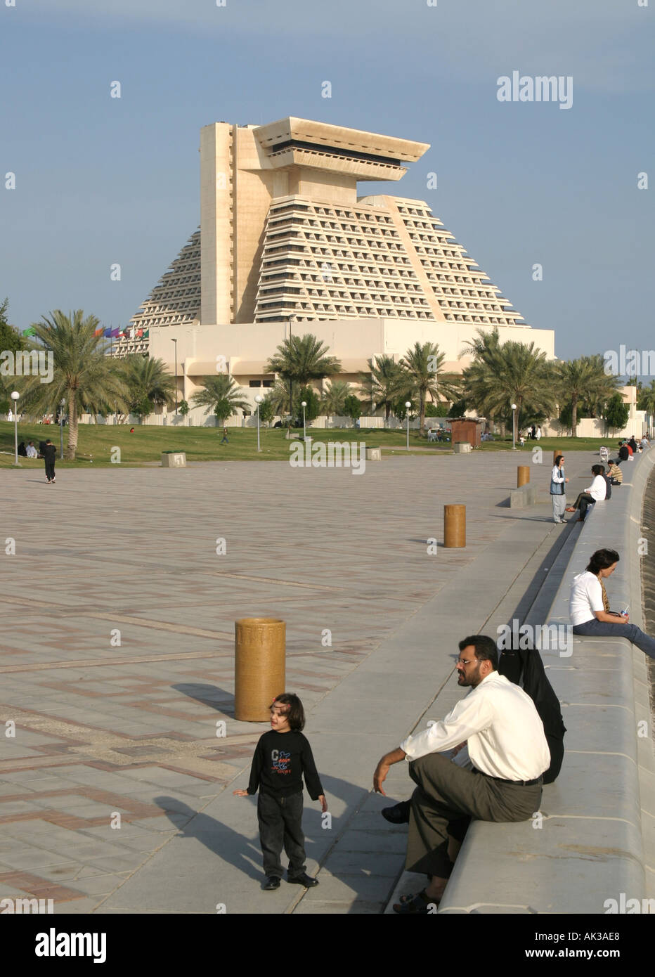 View of the Sheraton Hotel Resort from the Corniche in Doha,Qatar Stock ...