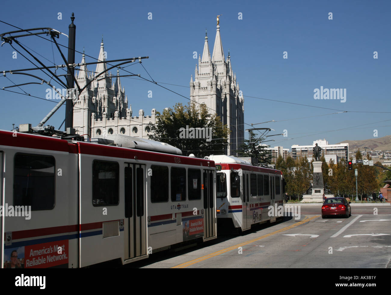 UTA TRAX light rail train on Main Street Salt Lake City with Tabernacle ...