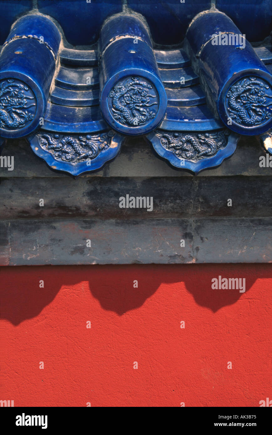Blue glazed tiles with red wall in Forbidden City Beijing China Stock ...