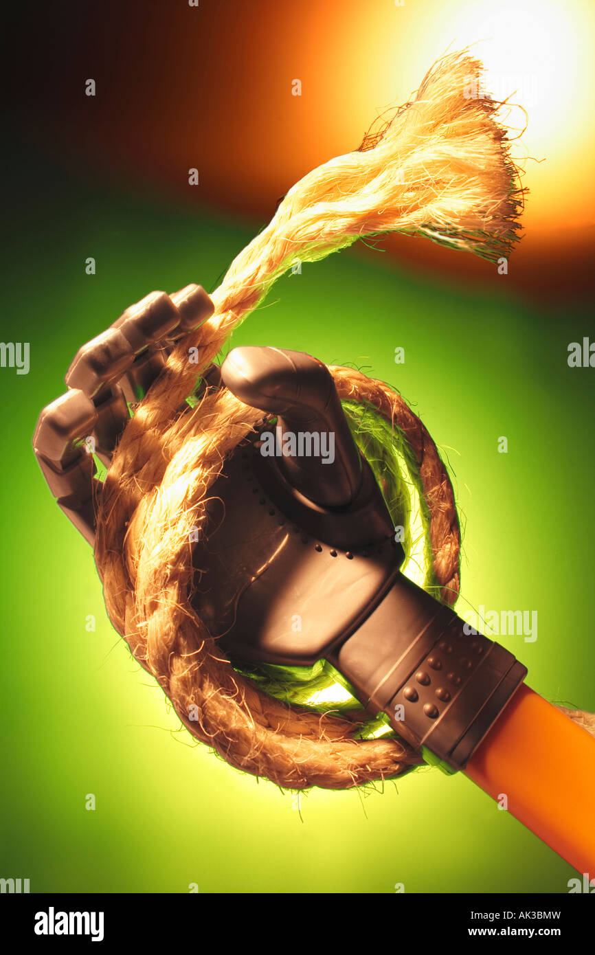 Robot Hand with Rope Stock Photo - Alamy