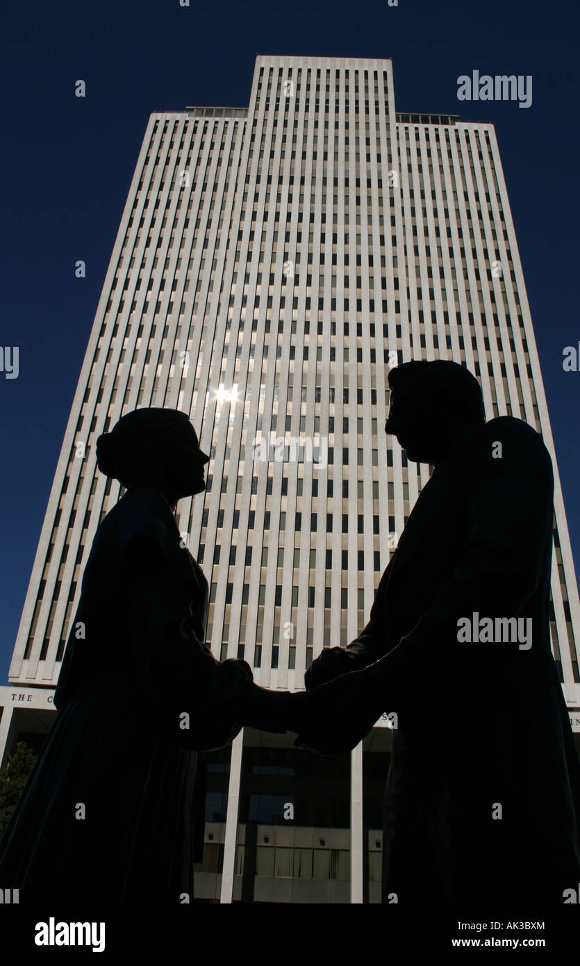 statue of Joseph and Emma Smith against LDS office tower Salt Lake City ...