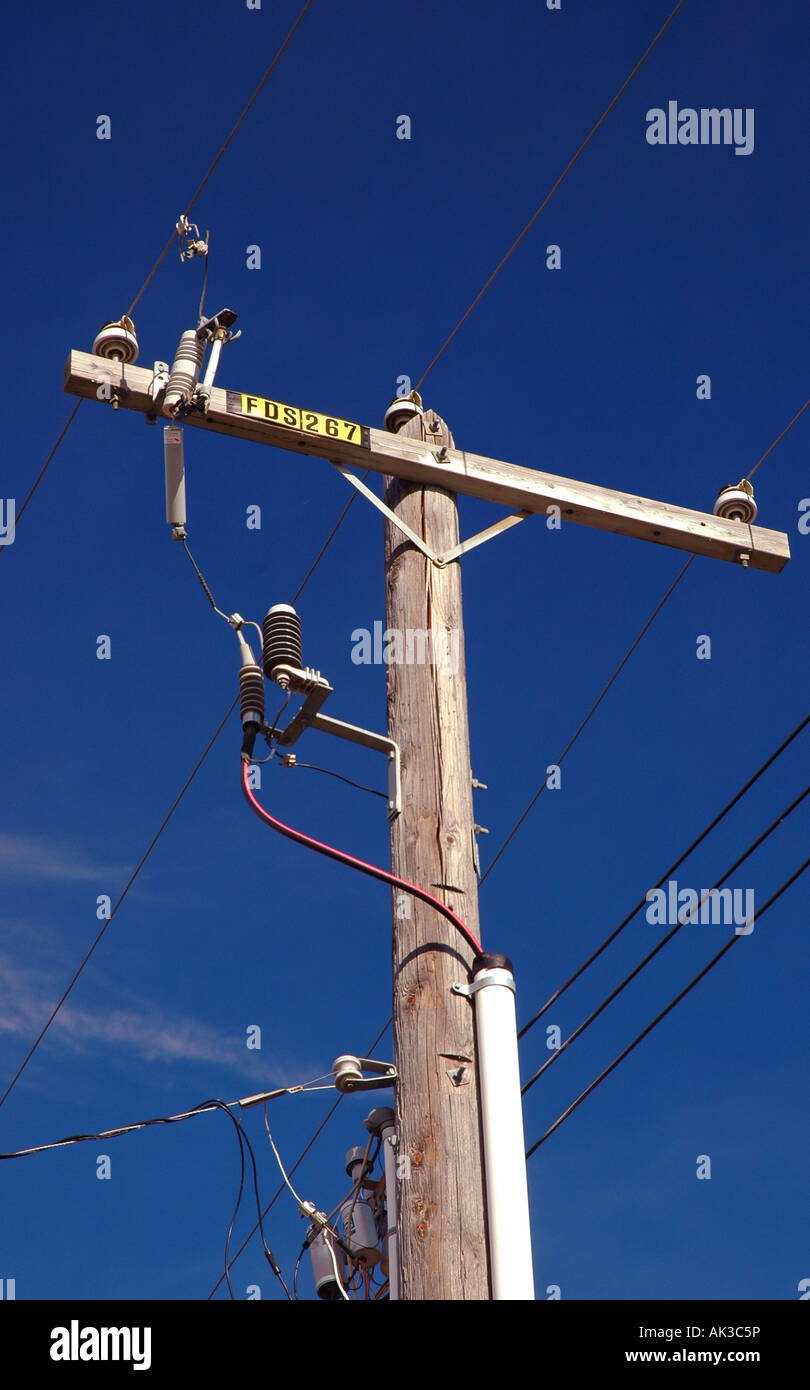 Telephone pole against blue skies Stock Photo - Alamy