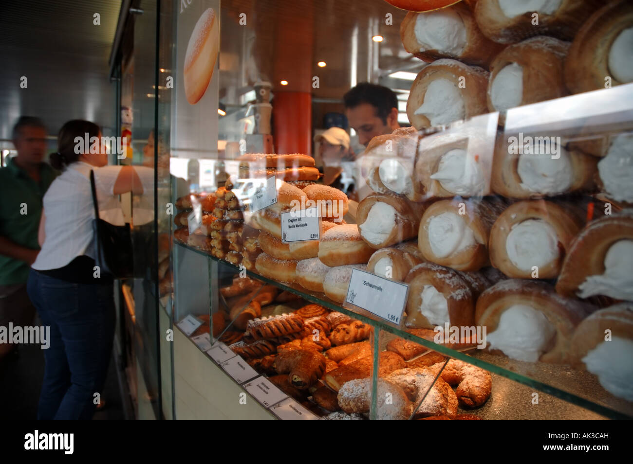 Bakery stall at central public transport station selling traditional ...