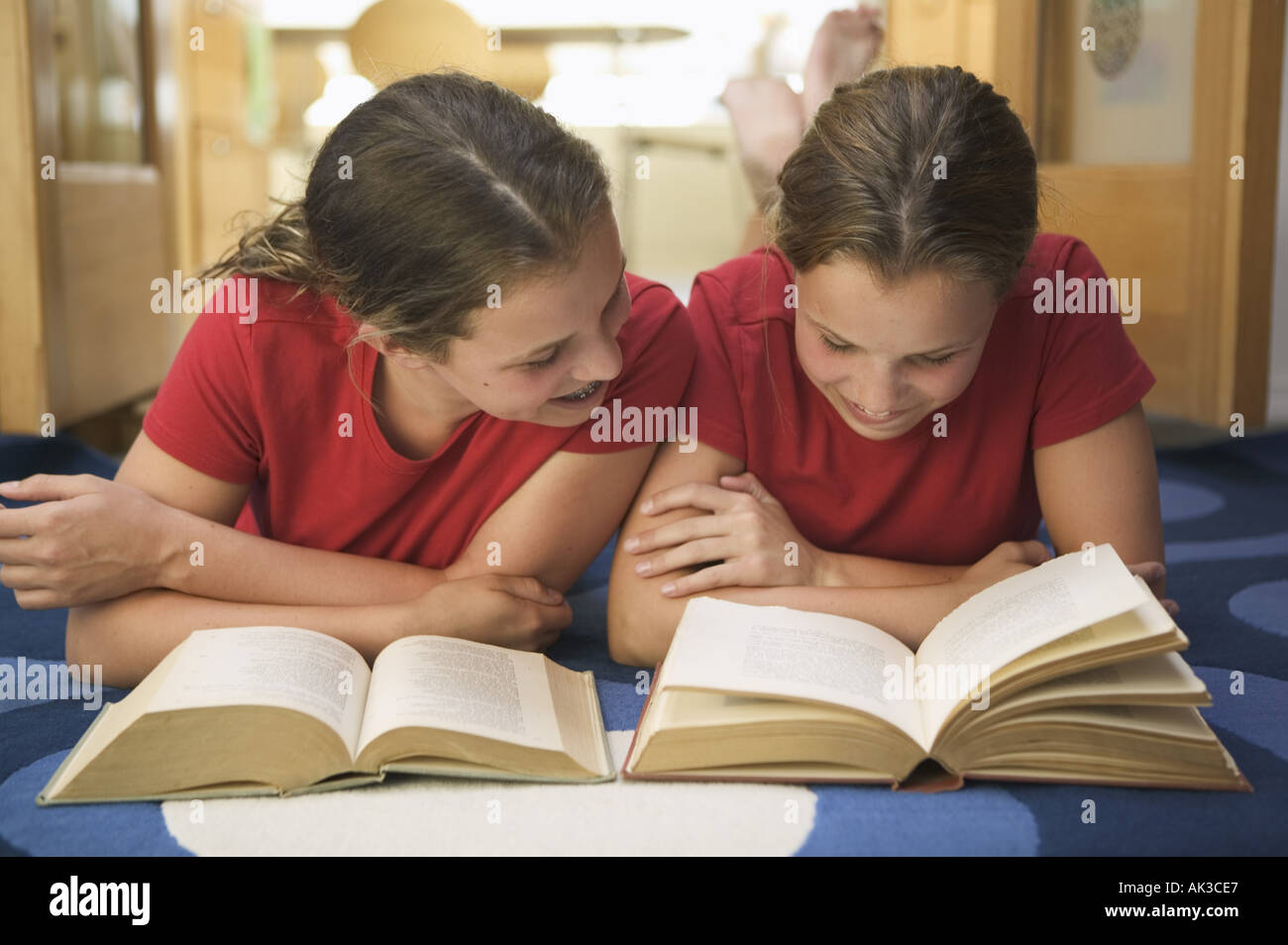 Twin teenage girls doing their homework together Stock Photo - Alamy