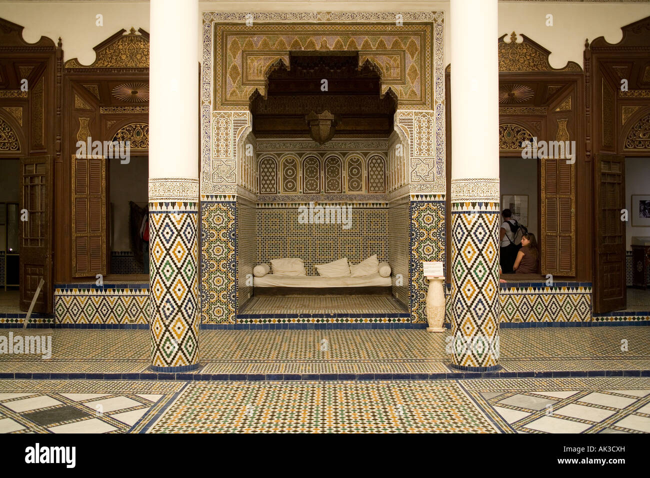 Zellij mosaic tile work in the central courtyard Musee du Marrakesh or ...