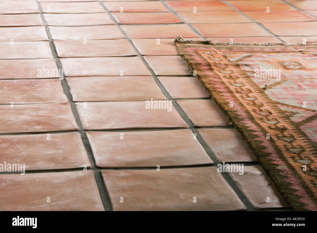 Detail of Tile Floor and Rug Stock Photo - Alamy