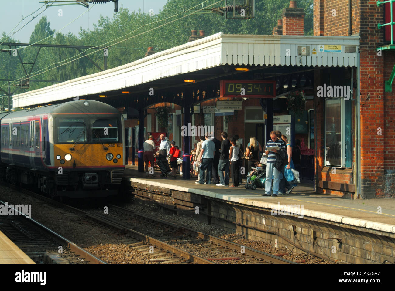 Shenfield station platform morning commuters waiting for train just ...